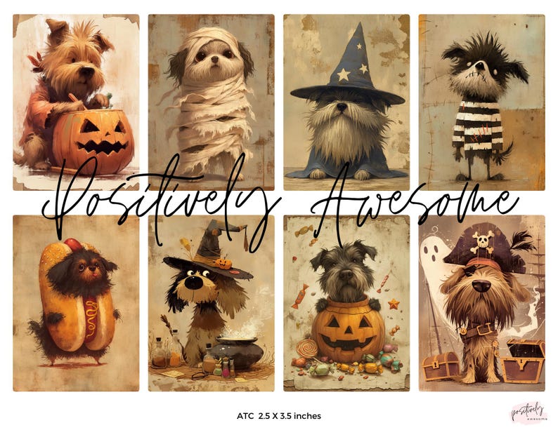 Whimsical Halloween Dogs ATC Cards: Printable Collage Sheet (digital ...
