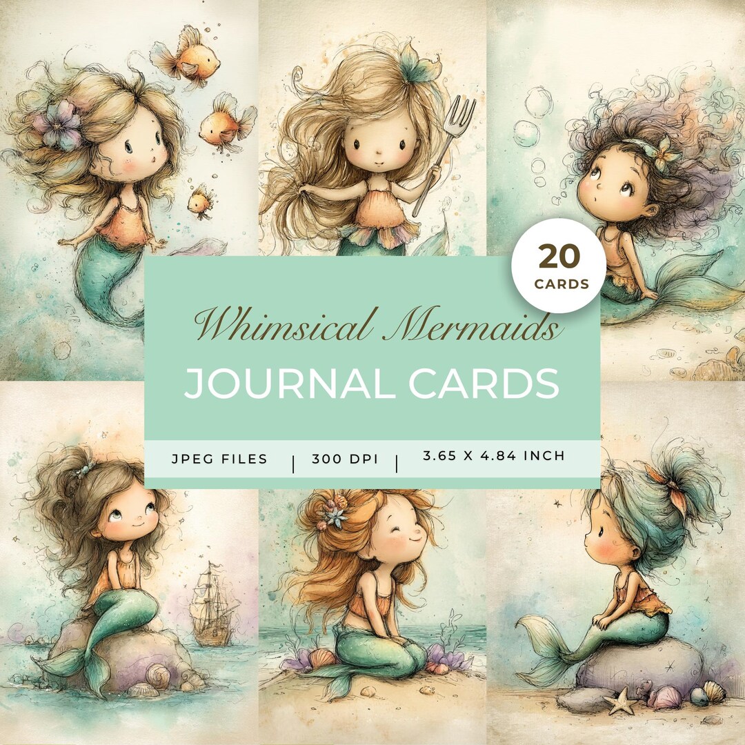 Mermaid Junk Journal Cards: Beach Theme Scrapbook Ephemera (JPEG ...