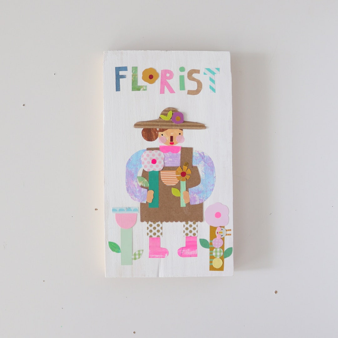 Florist Girl - Original Collage on Reclaimed Wood - Etsy