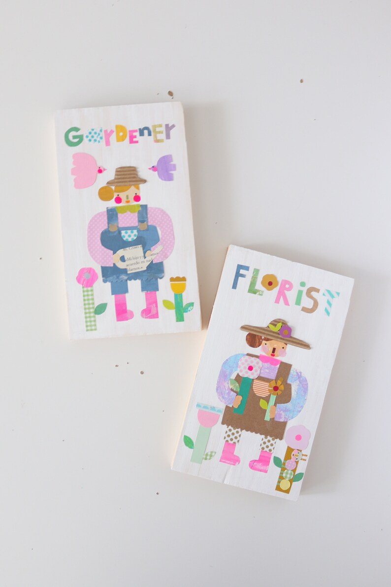Florist Girl - Original Collage on Reclaimed Wood - Etsy