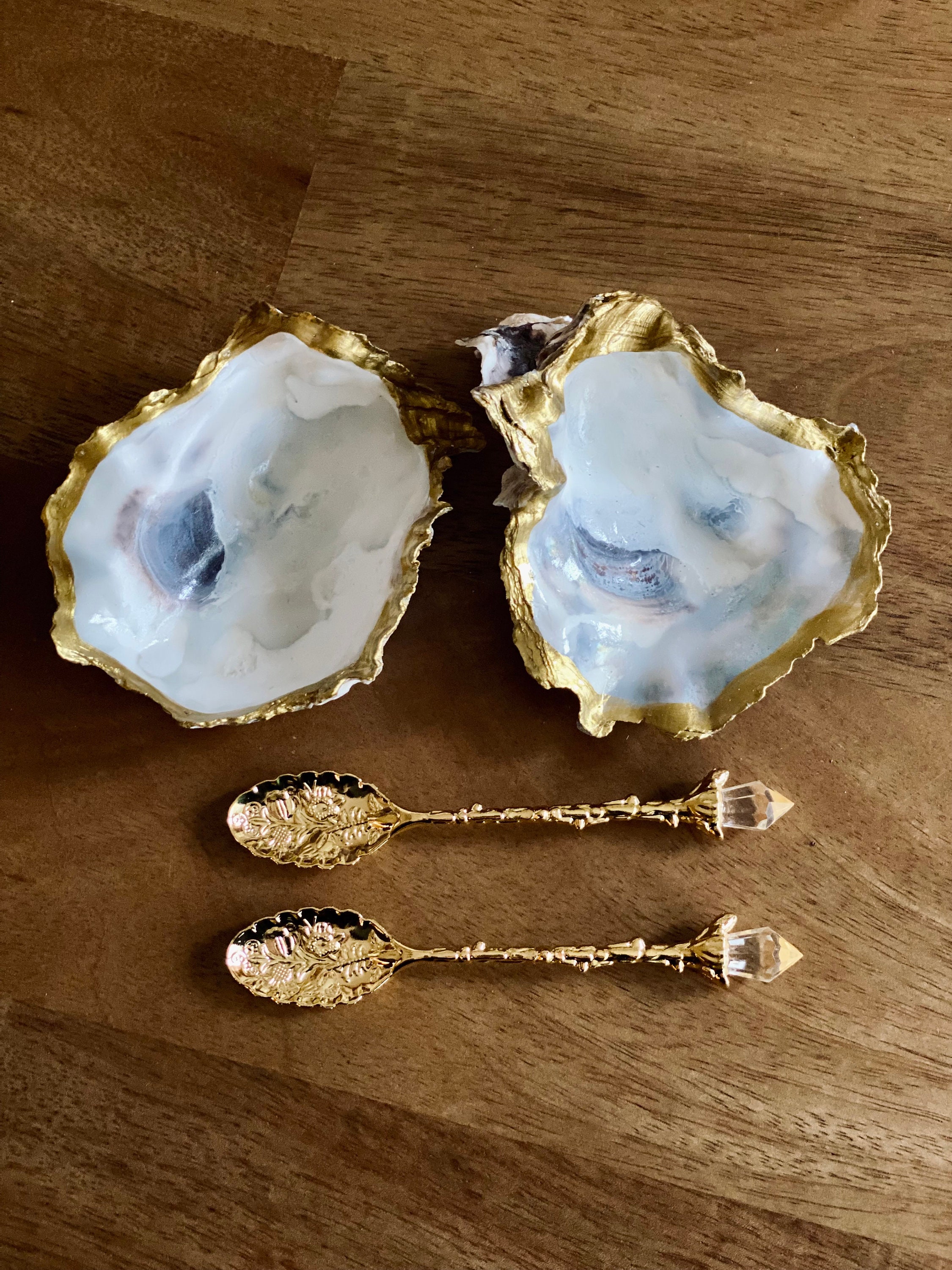 Gold Oyster Shell Salt and Pepper Cellar Set: Unique Kitchen Decor - Etsy