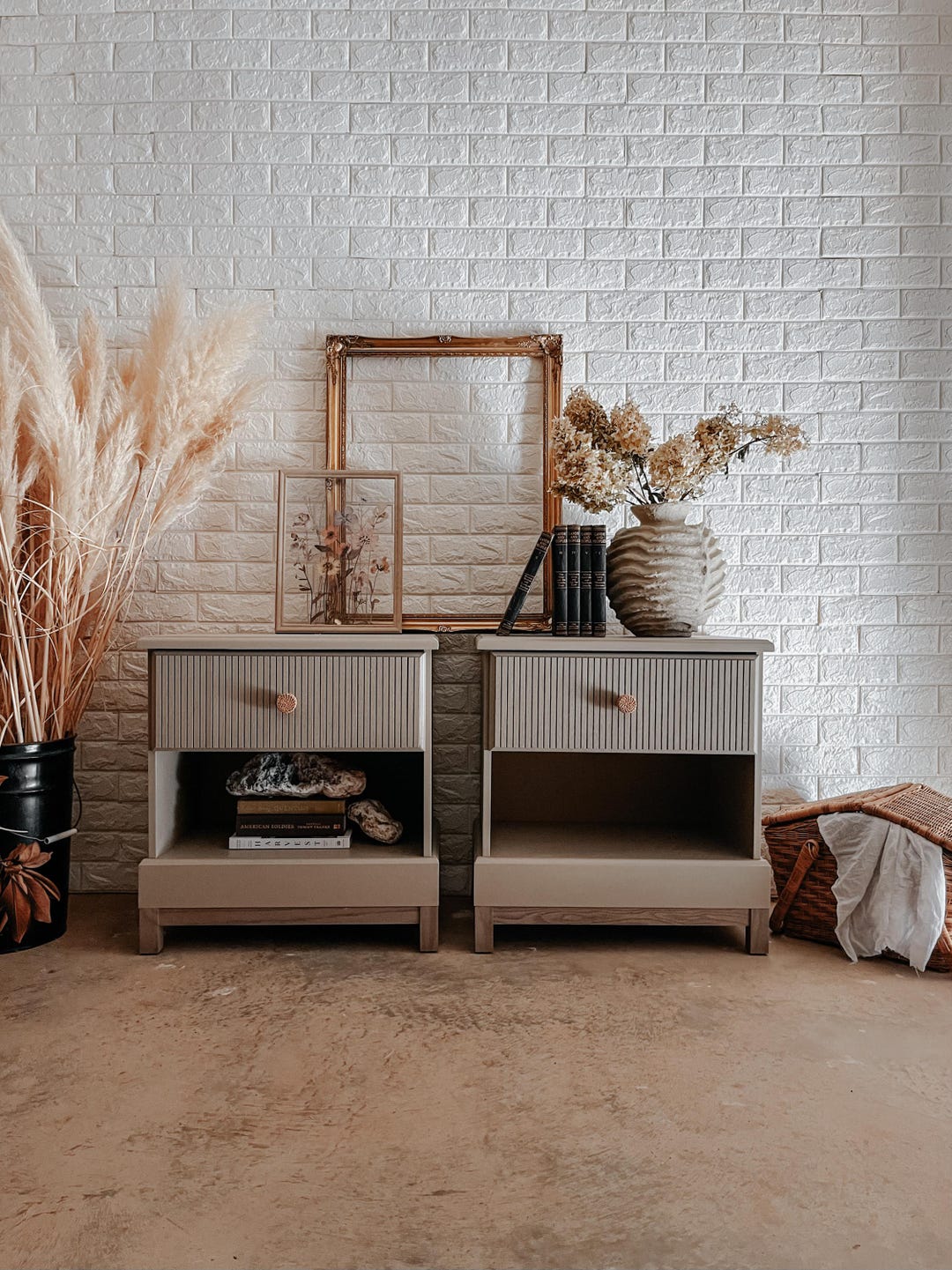 Modern Set of Neutral Beige Nightstands/end Tables/side Tables, White ...