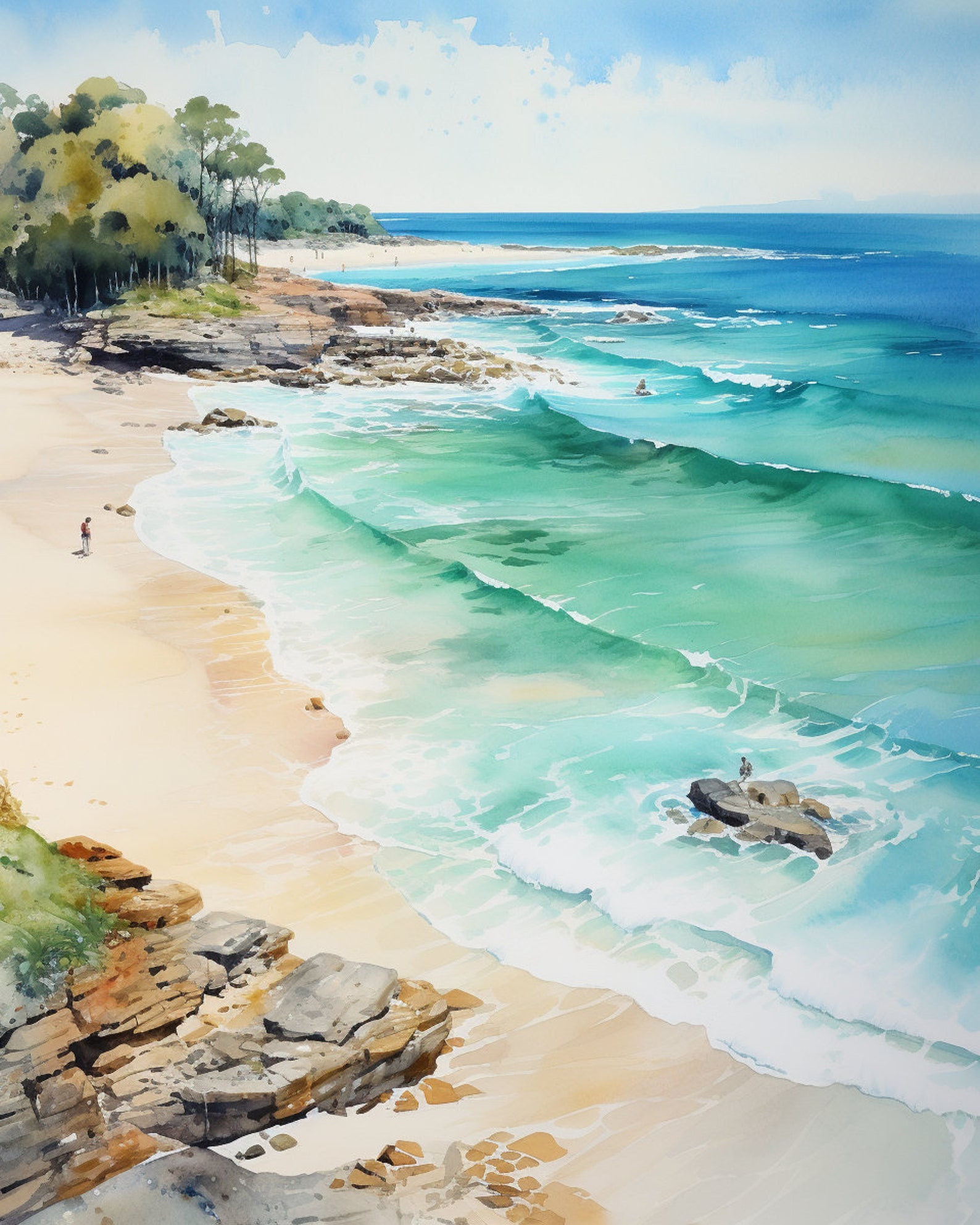 Australian Beach Watercolour #3 | Digital Art Download | Wall Art ...