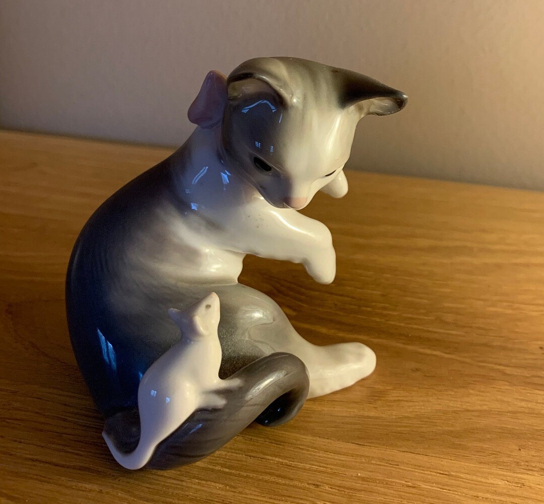 Lladro Cat With Bow and Mouse Vintage rare - Etsy