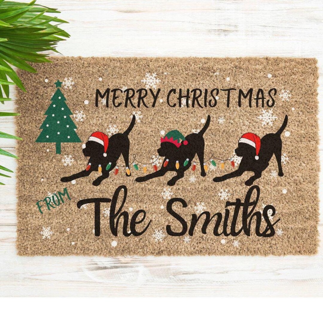 Black Lab Christmas Doormat, Dog Lover's Holiday Decor, Black Labrador ...