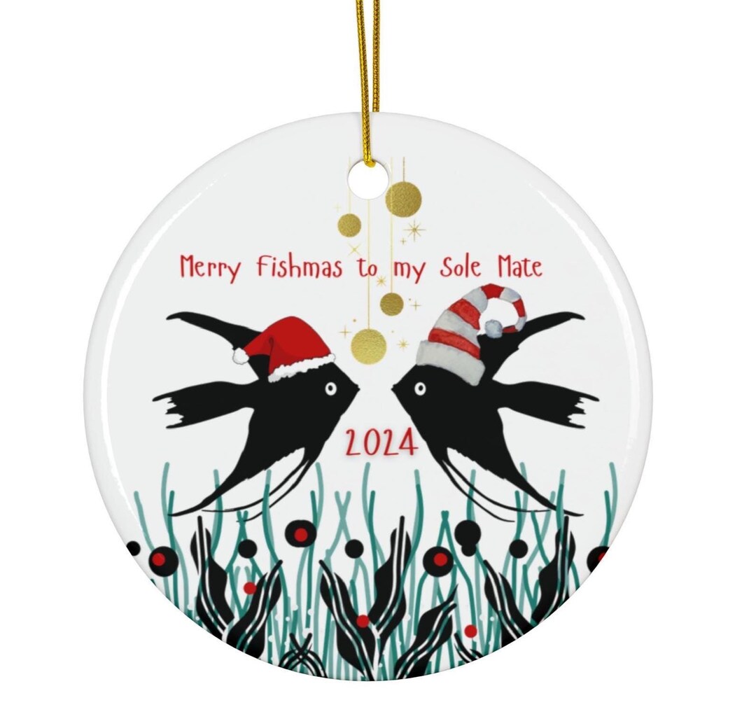 Personalized Merry Fishmas Couple Ornament, Cute Angel Fish, Sole Mates ...