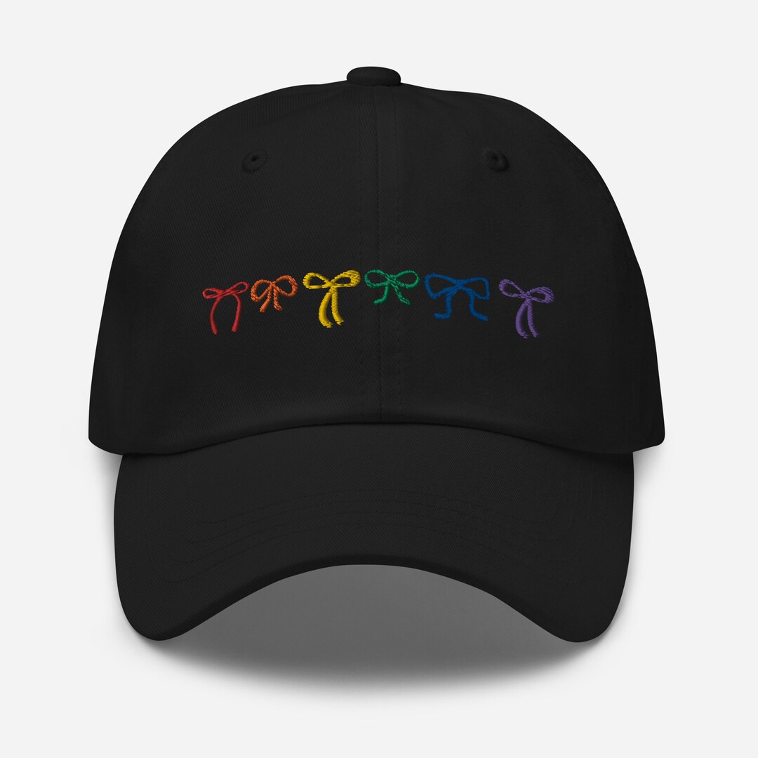Embroidered Rainbow Bows Pride Hat, Embroidered Lgbt Hat, Embroidered Gay Pride Cap, Colorful ...