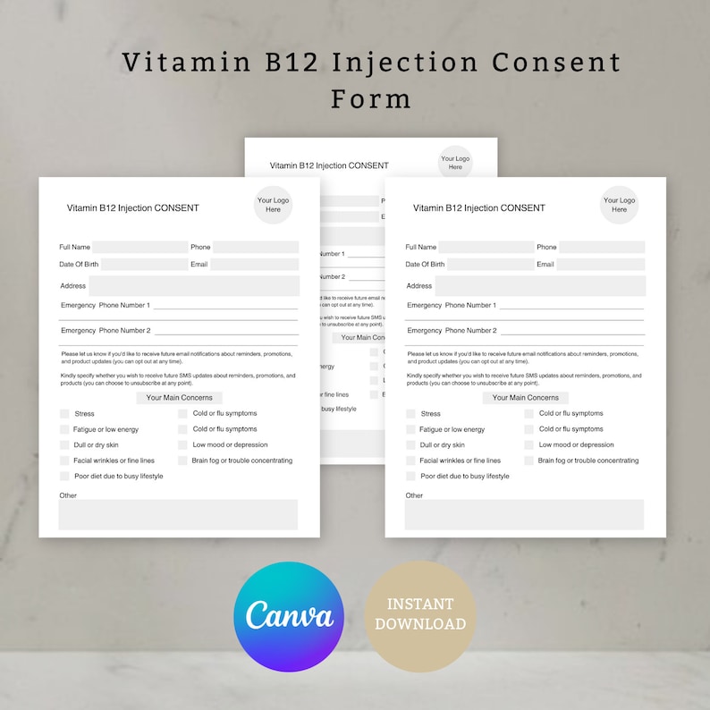 Editable Vitamin B12 Injection Consent Form, for Professionals ...