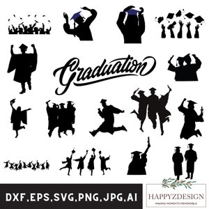 Graduation Svg Bundle, Graduation Silhouette Svg, Graduation Cap Svg ...