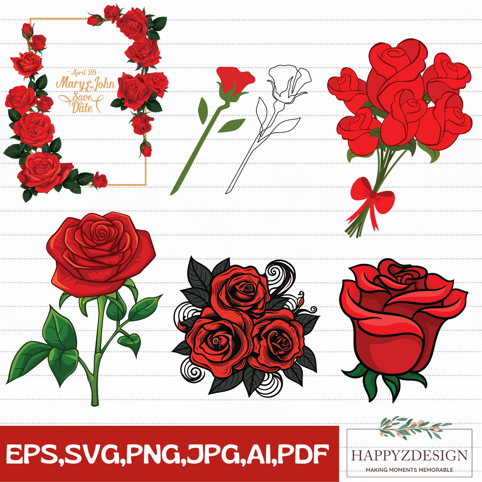 Red Rose Svg Bundle, Red Rose Clipart, Red Rose Png, Rose Svg Bundle ...