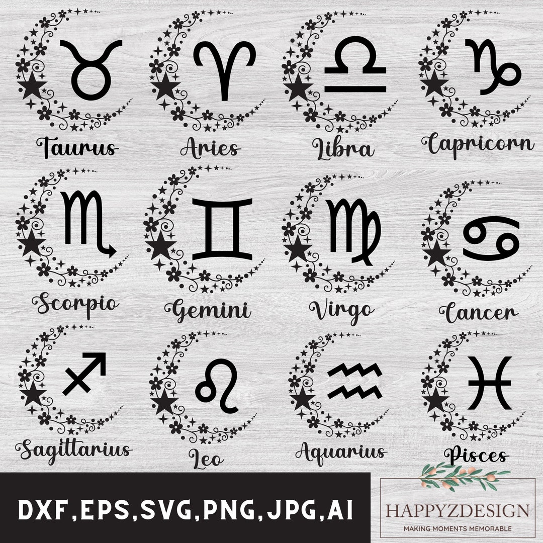 Zodiac Sign Svg Bundle, Horoscope Sign Svg, Cut Files for Cricut ...