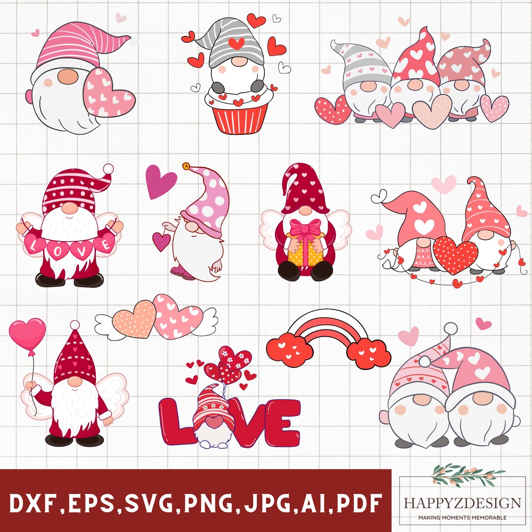 Valentine Gnomes Svg, Valentine Day Gnomes Svg, Gnome Love Svg, Cute ...