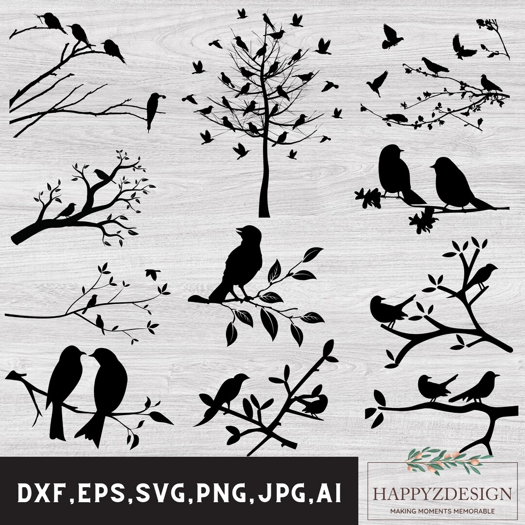Bird on Branch Svg, Bird Tree Svg, Tree Branch Svg, Bird on Branches ...