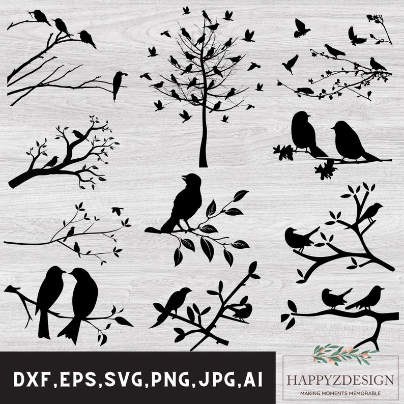 Bird on Branch Svg, Bird Tree Svg, Tree Branch Svg, Bird on Branches ...
