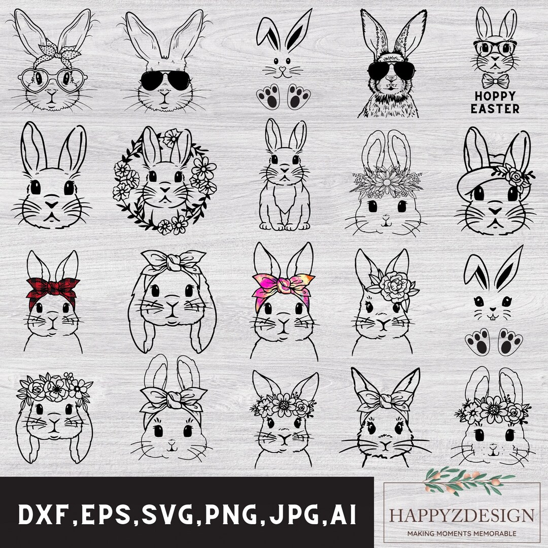 Easter Bunny Face Svg, Cute Bunny Faces Svg, Easter Bunny Svg, Bunny ...