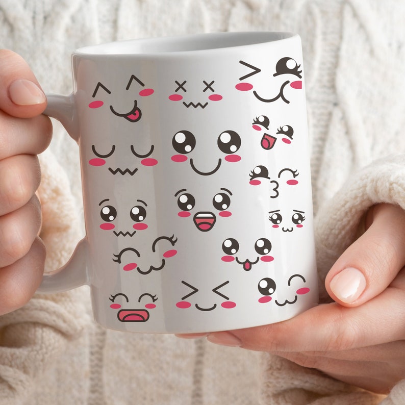 Cute Kawai Smiley Face Svg Bundle, Cartoon Emotion Faces SVG Bundle ...