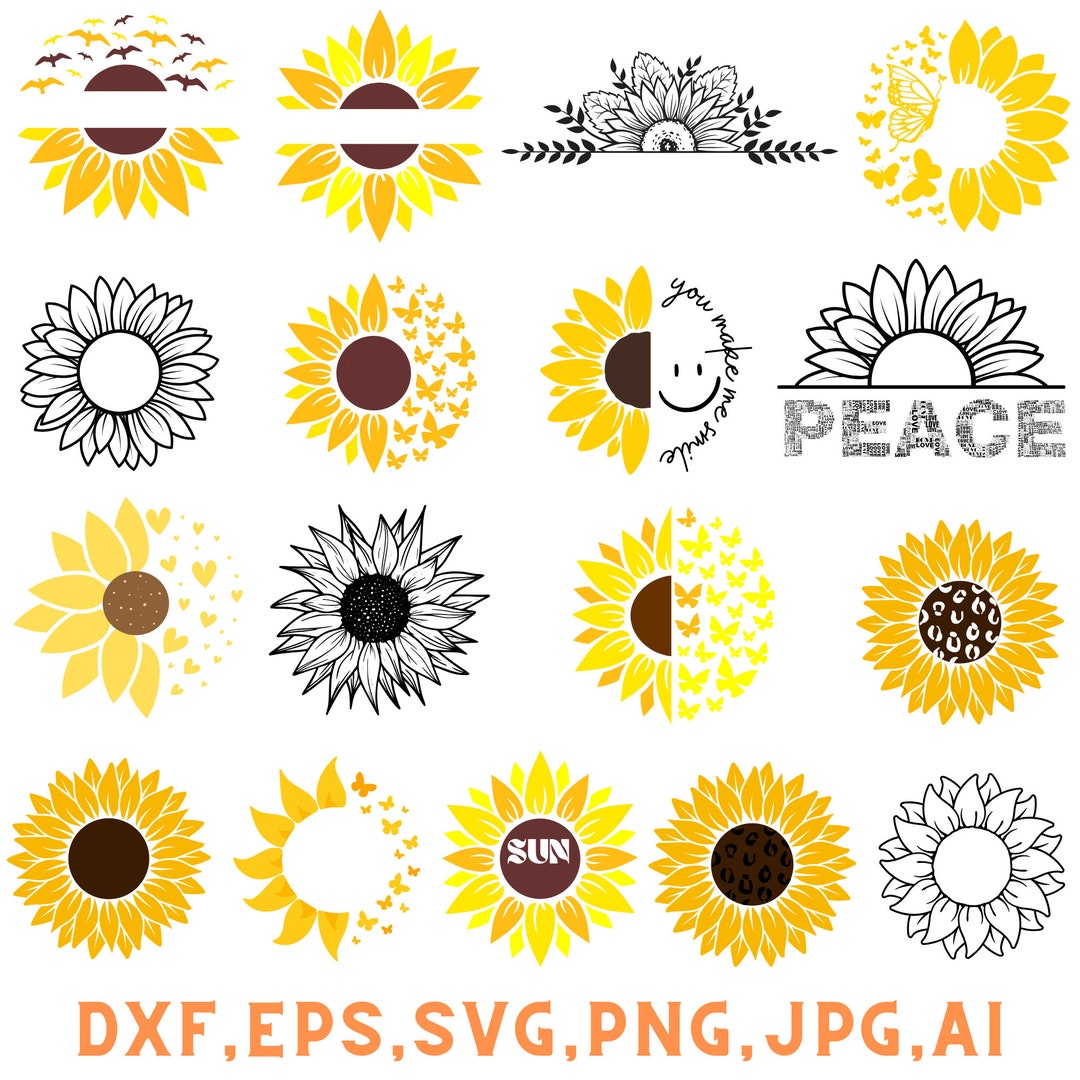 Sunflower Svg Png, Floral Svg, Split Sunflower Svg, Distressed ...