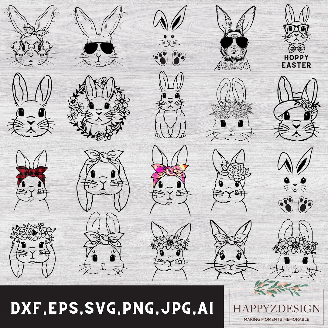 Easter Bunny Face Svg, Cute Bunny Faces Svg, Easter Bunny Svg, Bunny ...