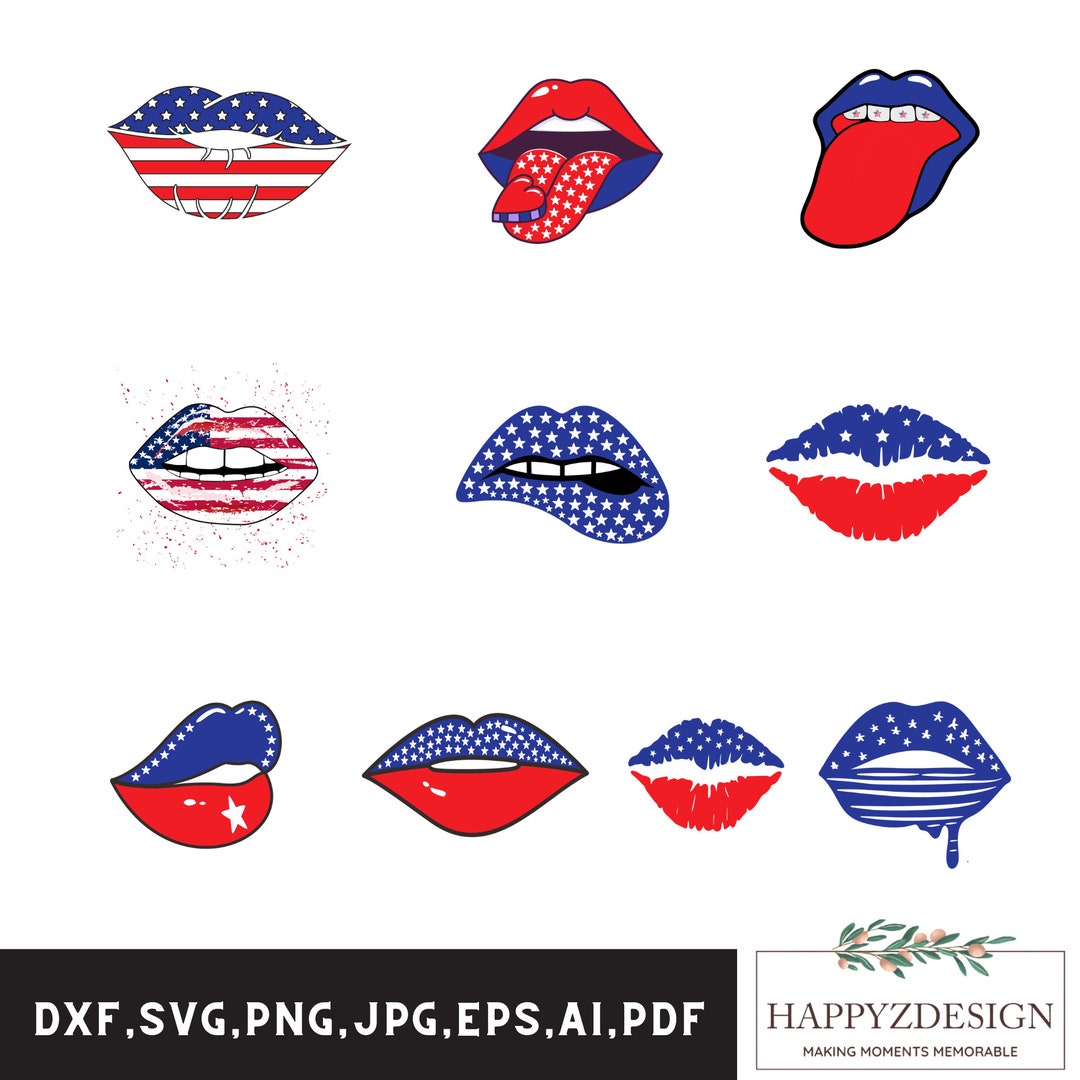 4th of July Patriotic Lips Svg Bundle, Independence Lips Png, American ...