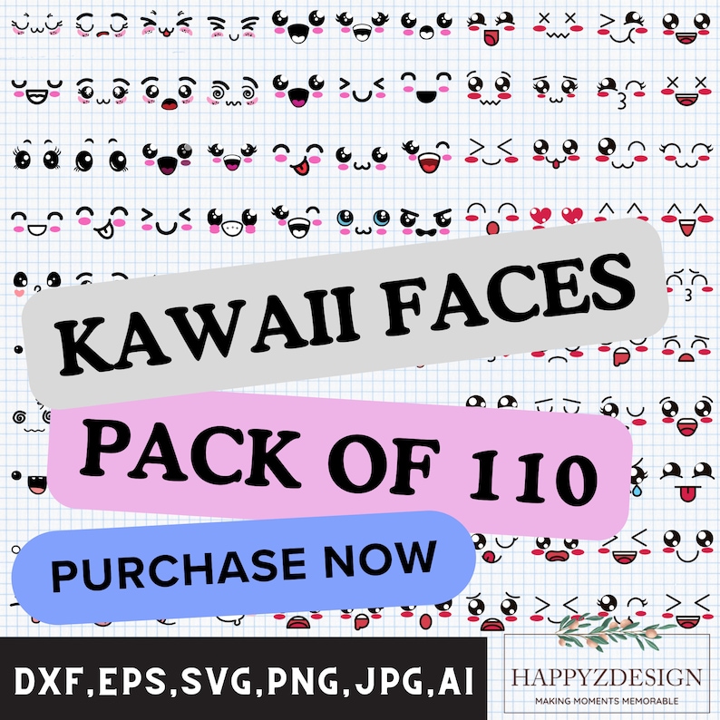 Kawaii Faces Svg Bundle, Smiley Face Svg Bundle, Cartoon Emotion Faces ...