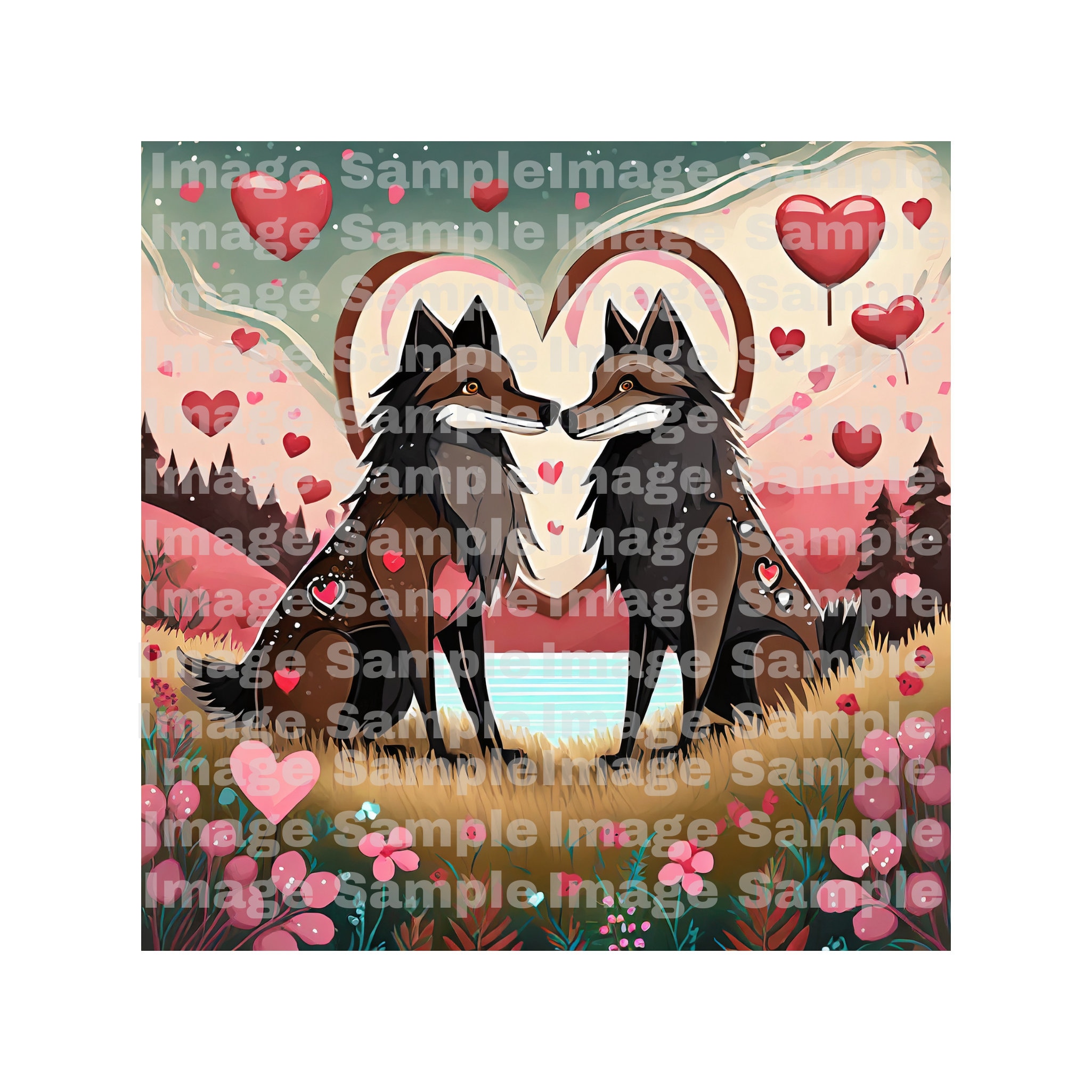 Animal Valentine's Day Wolf Printables, Colorful V-day Cards Wall ...