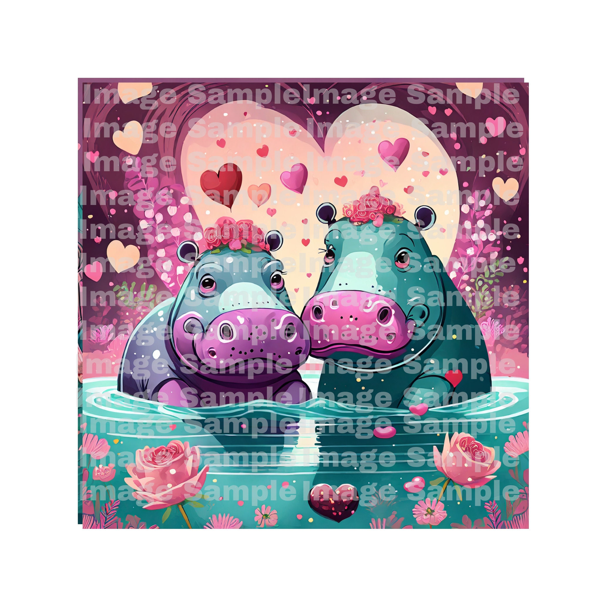Animal Valentine's Day Hippo Printables, Colorful V-day Cards Wall ...