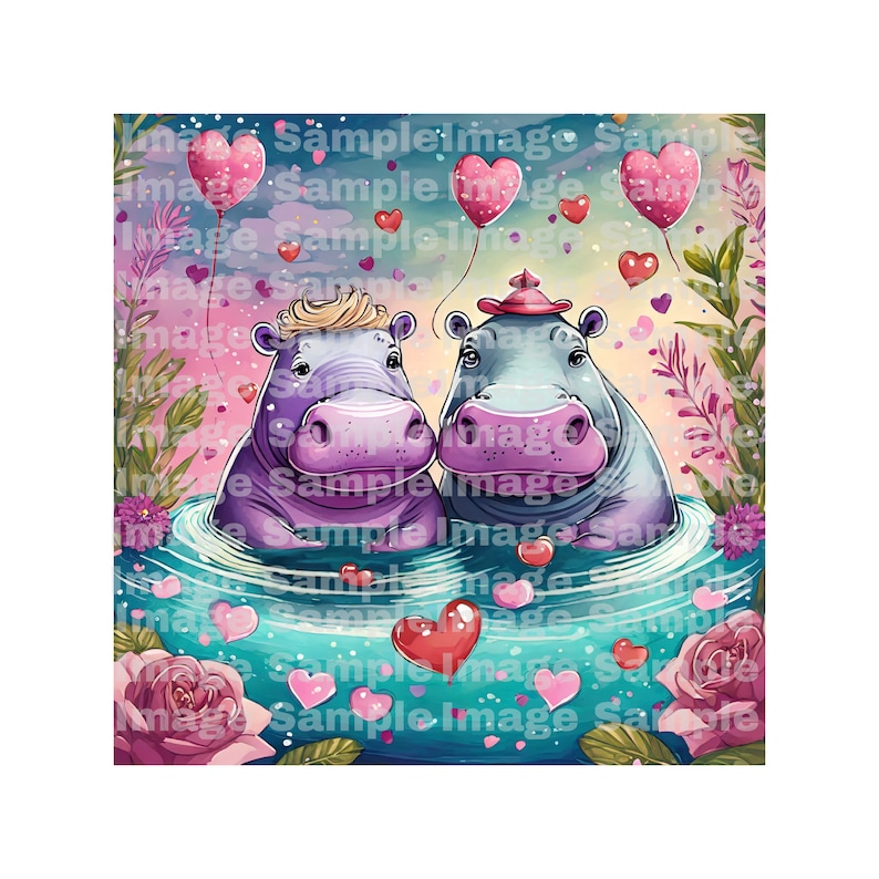 Animal Valentine's Day Hippo Printables, Colorful V-day Cards Wall ...
