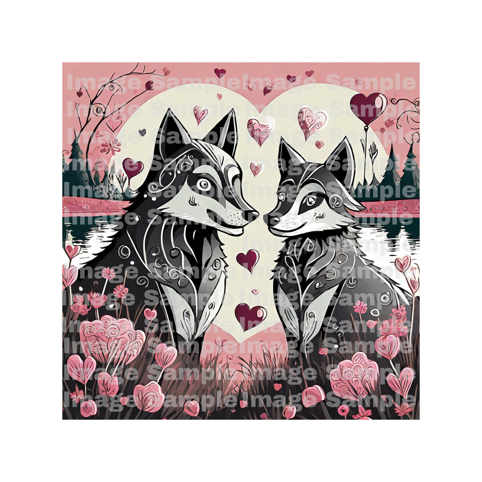 Animal Valentine's Day Wolf Printables, Colorful V-day Cards Wall ...