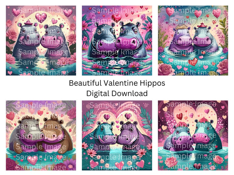 Animal Valentine's Day Hippo Printables, Colorful V-day Cards Wall ...