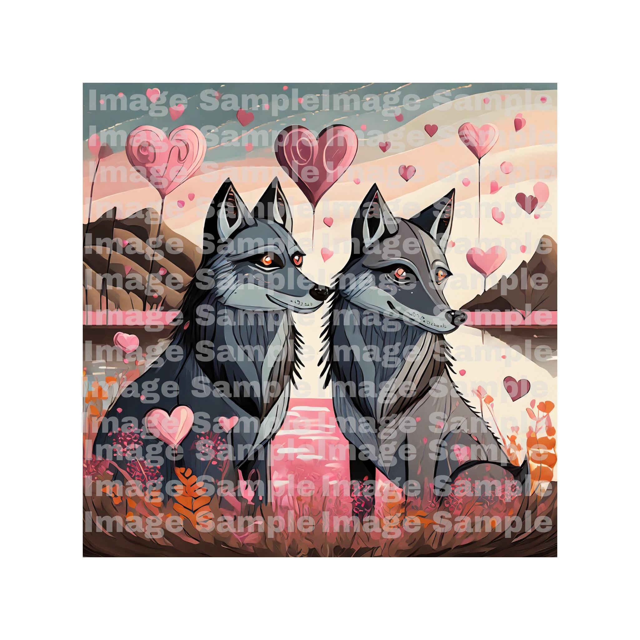 Animal Valentine's Day Wolf Printables, Colorful V-day Cards Wall ...