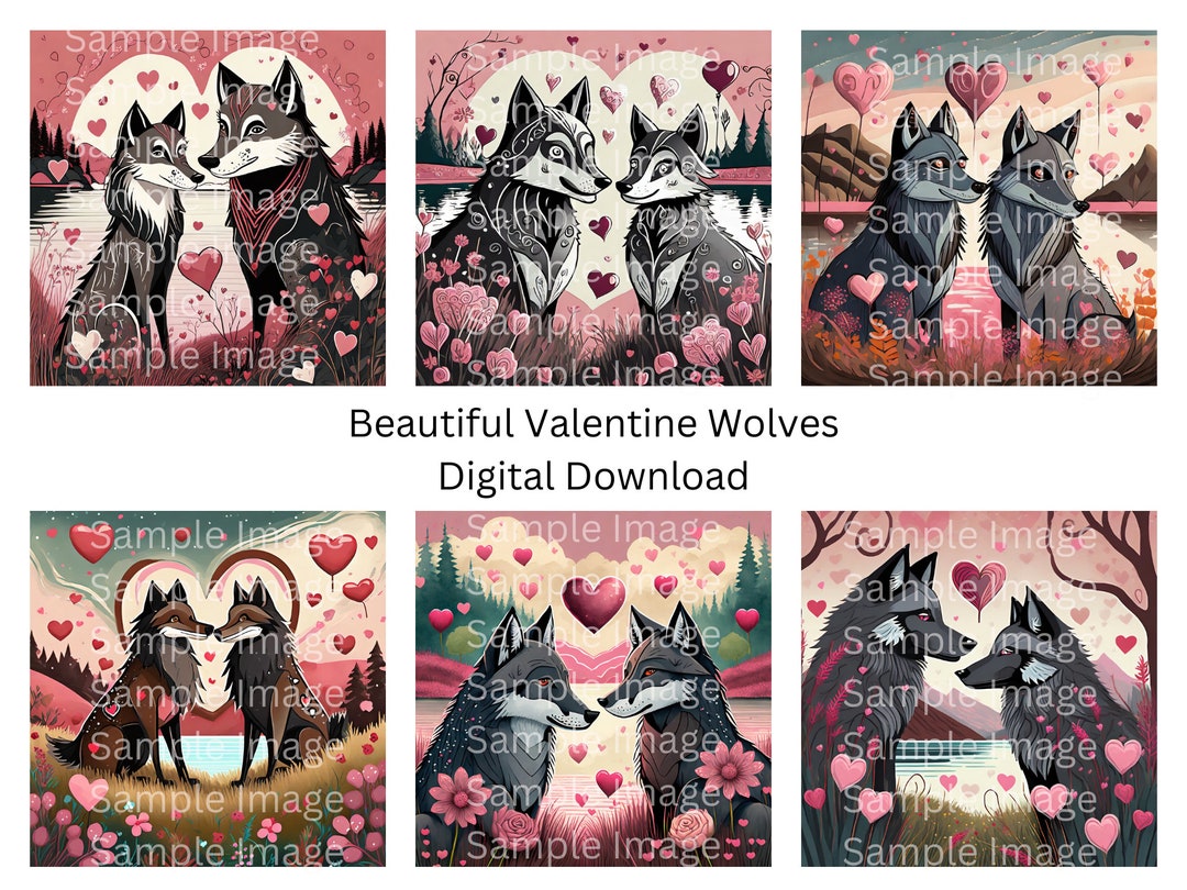 Animal Valentine's Day Wolf Printables, Colorful V-day Cards Wall ...