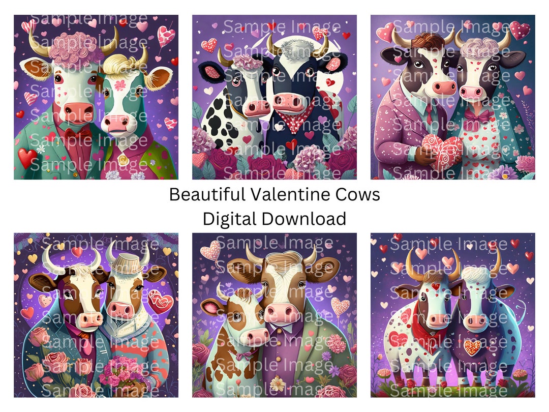Animal Valentine's Day Cow Printables, Colorful V-day Cards Wall ...