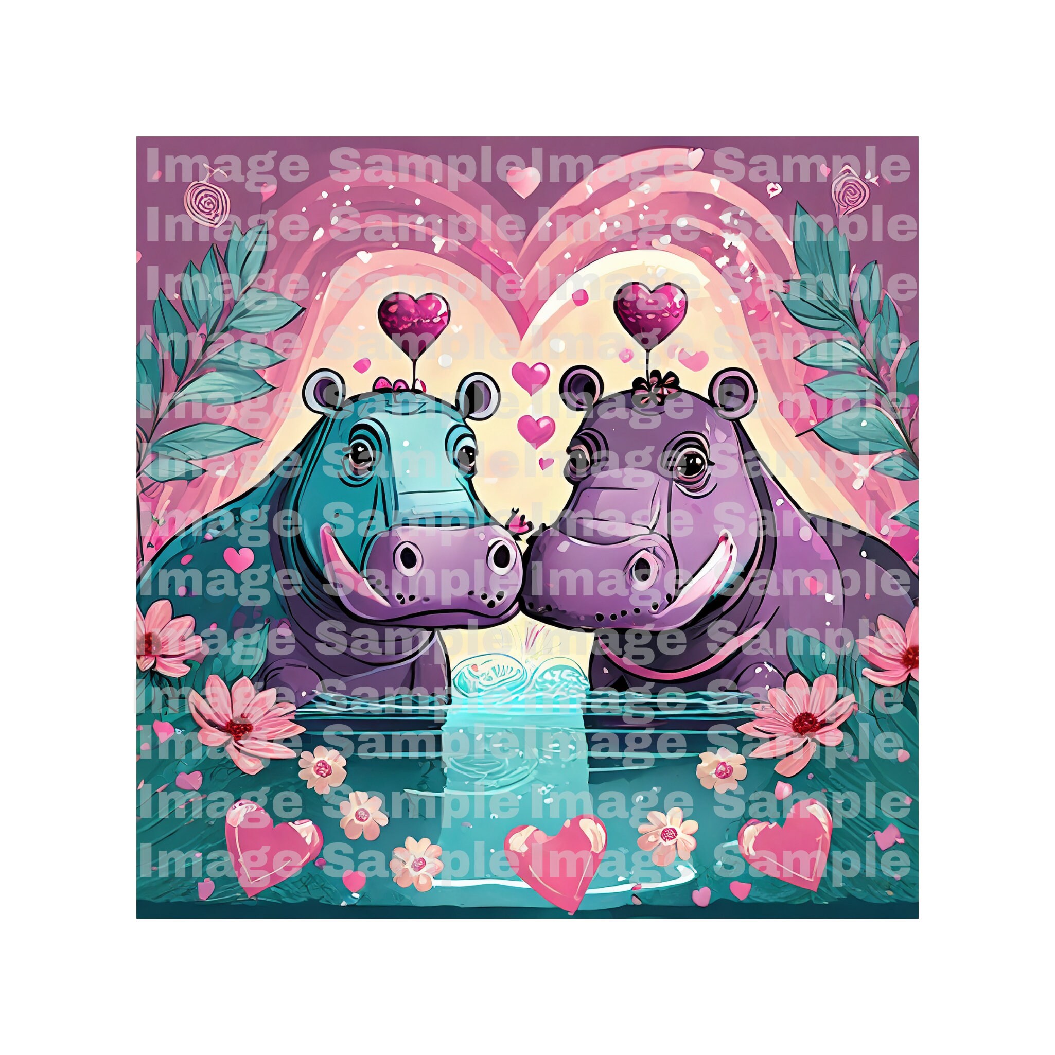 Animal Valentine's Day Hippo Printables, Colorful V-day Cards Wall ...