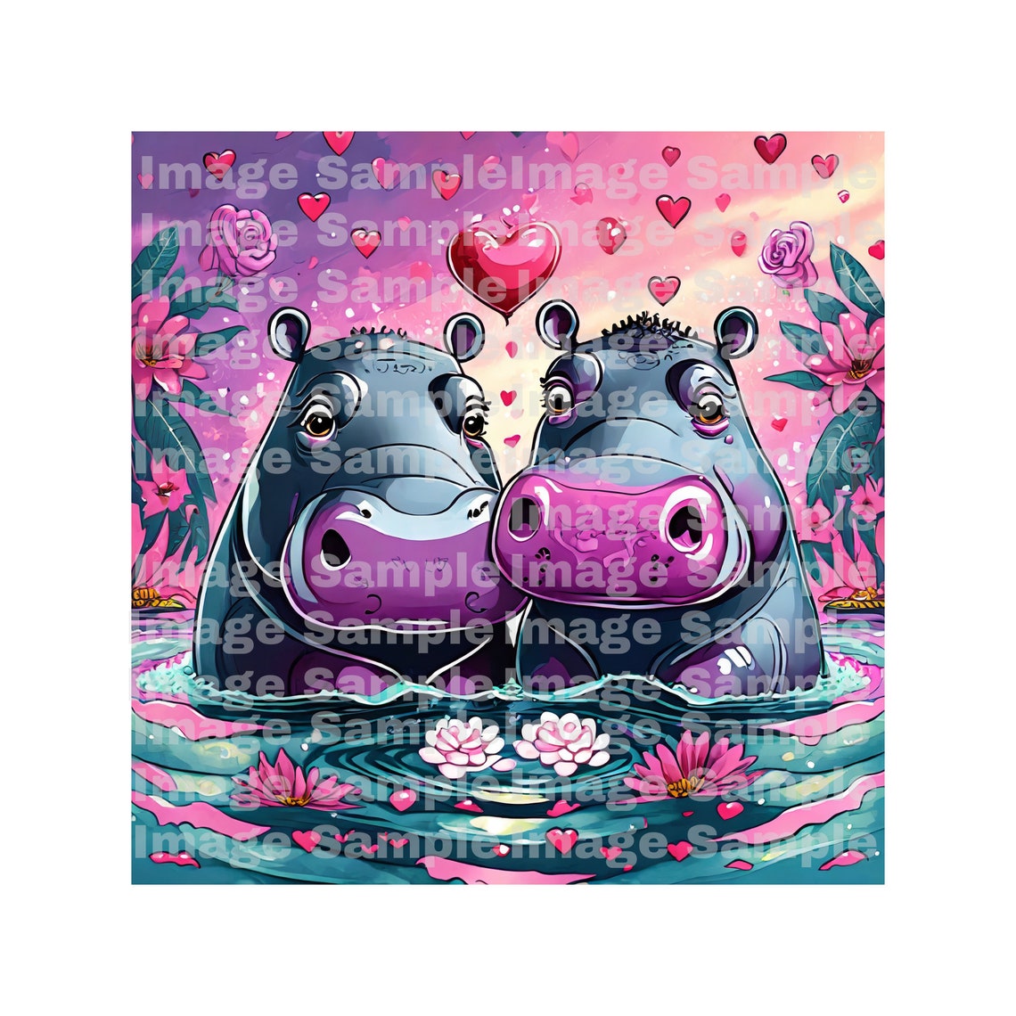 Animal Valentine's Day Hippo Printables, Colorful V-day Cards Wall ...