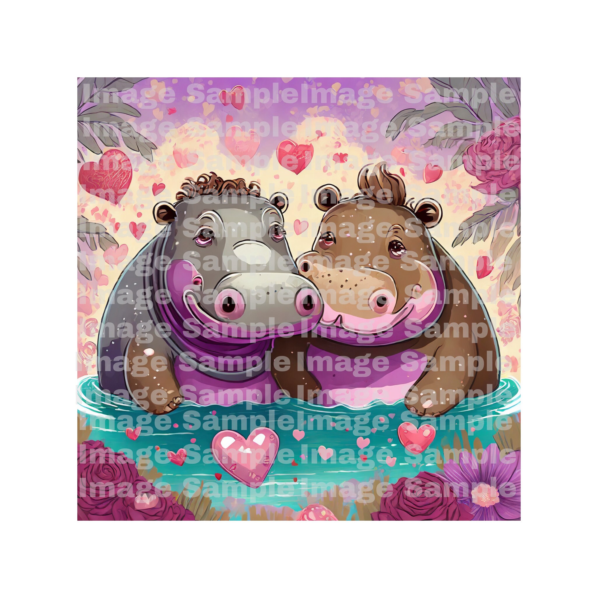 Animal Valentine's Day Hippo Printables, Colorful V-day Cards Wall ...