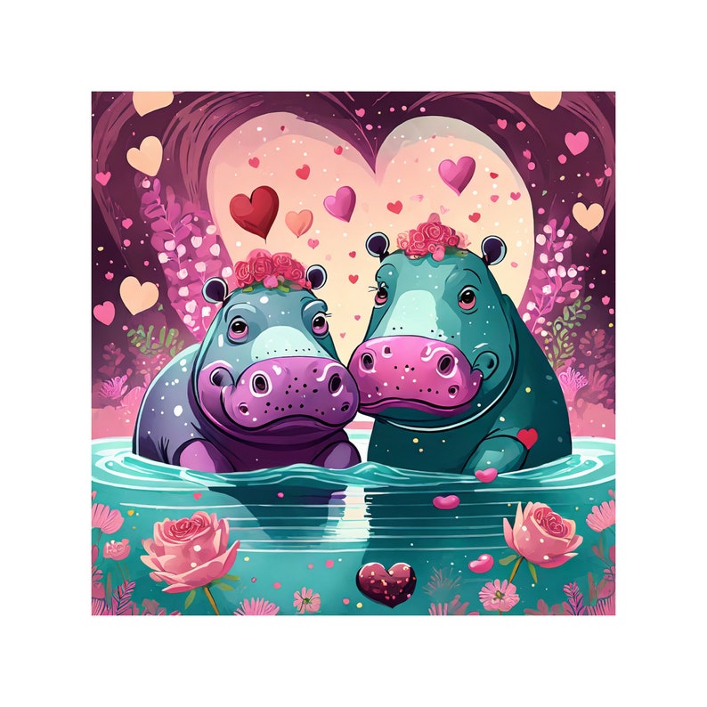 Animal Valentine's Day Hippo Printables, Colorful V-day Cards Wall ...
