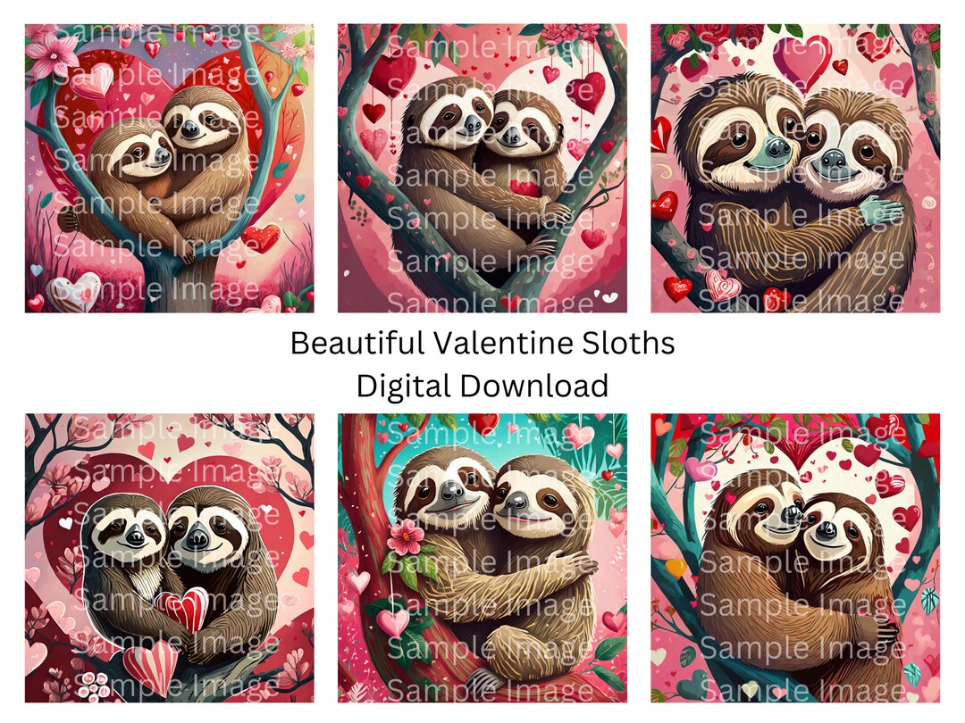 Animal Valentine's Day Sloth Printables, Colorful V-day Cards Wall ...