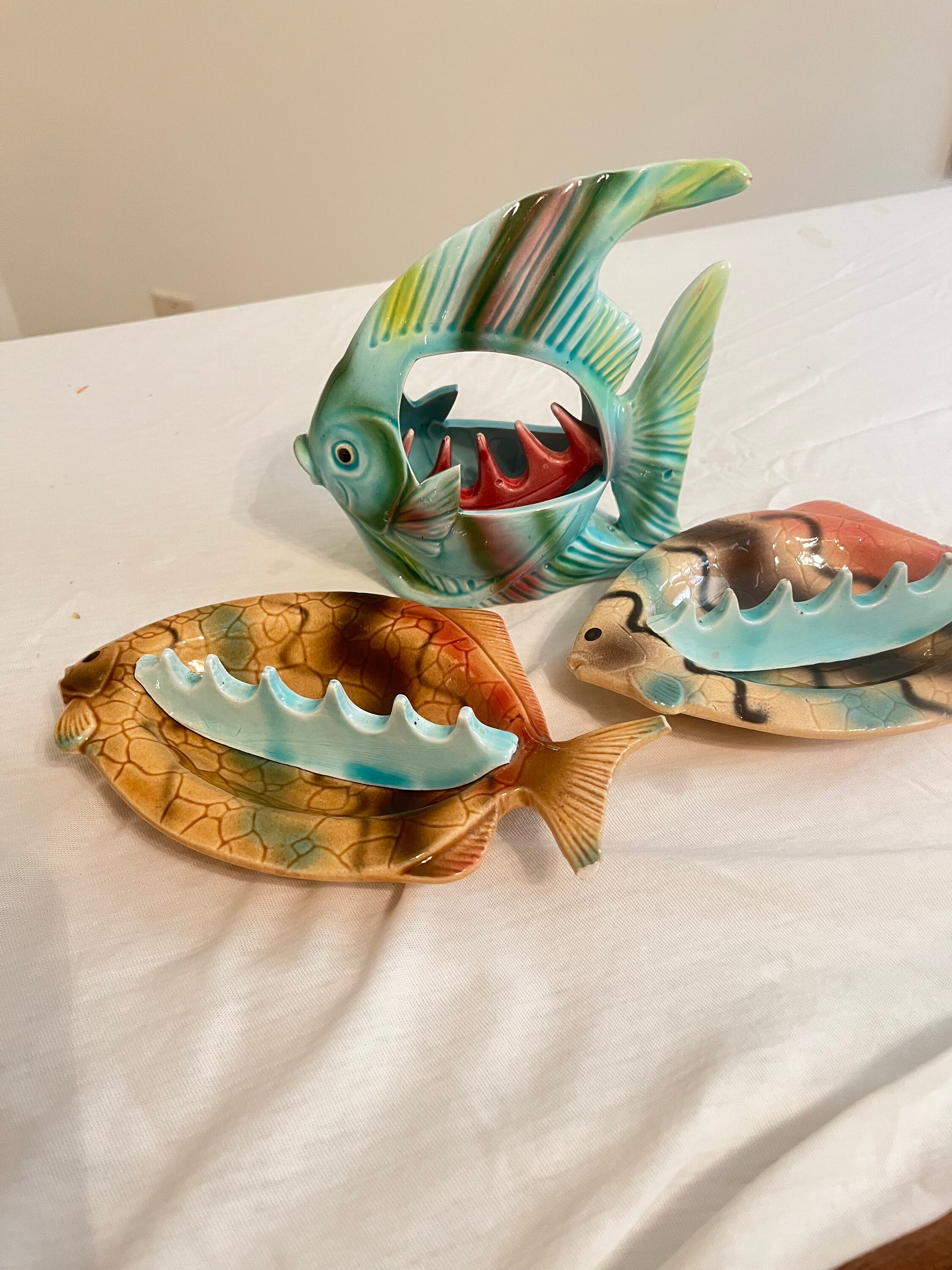 Rare Colorful Ceramic Fish Ashtray Set of 3 Vintage. - Etsy