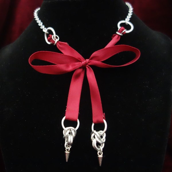Ribbon Bow Chainmail Drop Spike Necklace - Etsy