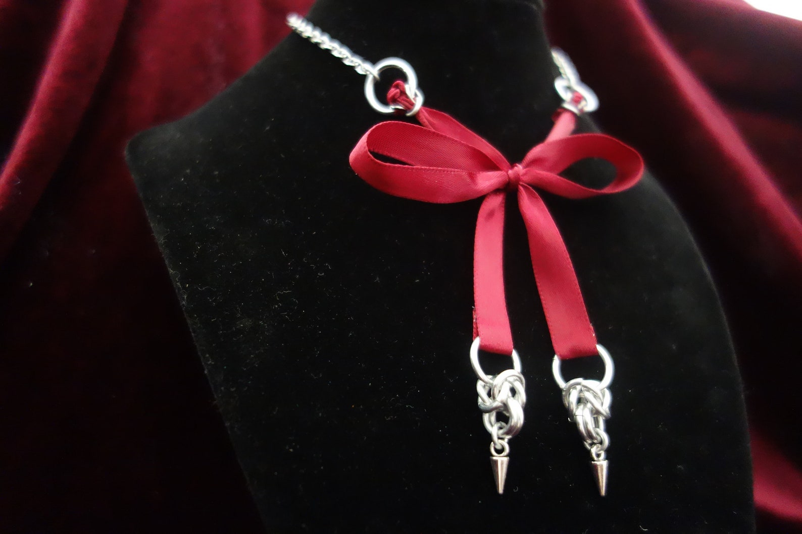 Ribbon Bow Chainmail Drop Spike Necklace - Etsy