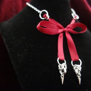 Ribbon Bow Chainmail Drop Spike Necklace - Etsy
