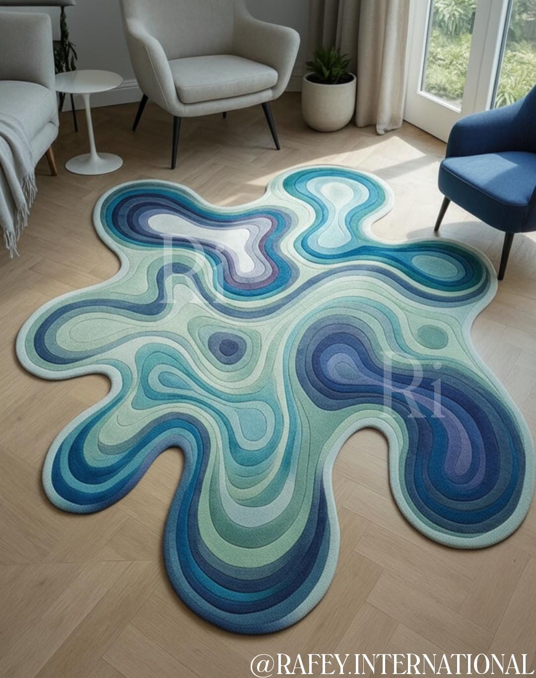 Hand Tuftedd Rug Wavy Modern Blob Area Carpet Irregular Rug Organic ...