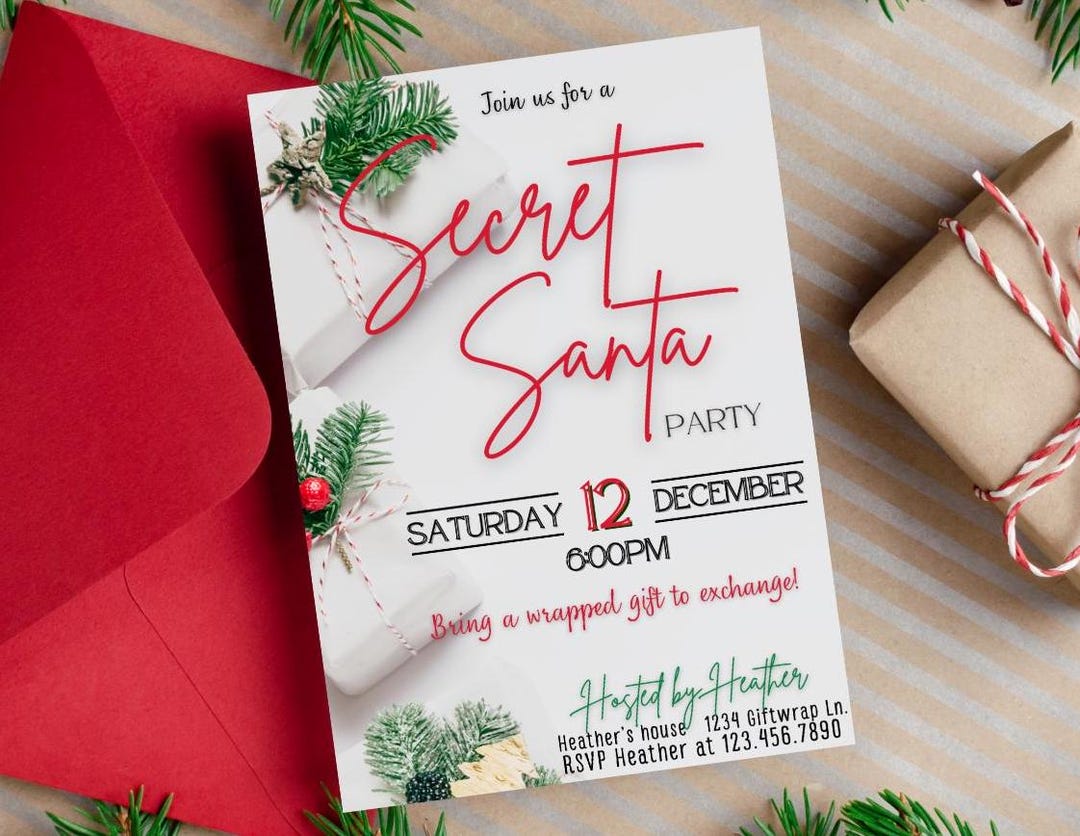 Secret Santa Gift Exchange Christmas Party Invitation Editable Digital ...
