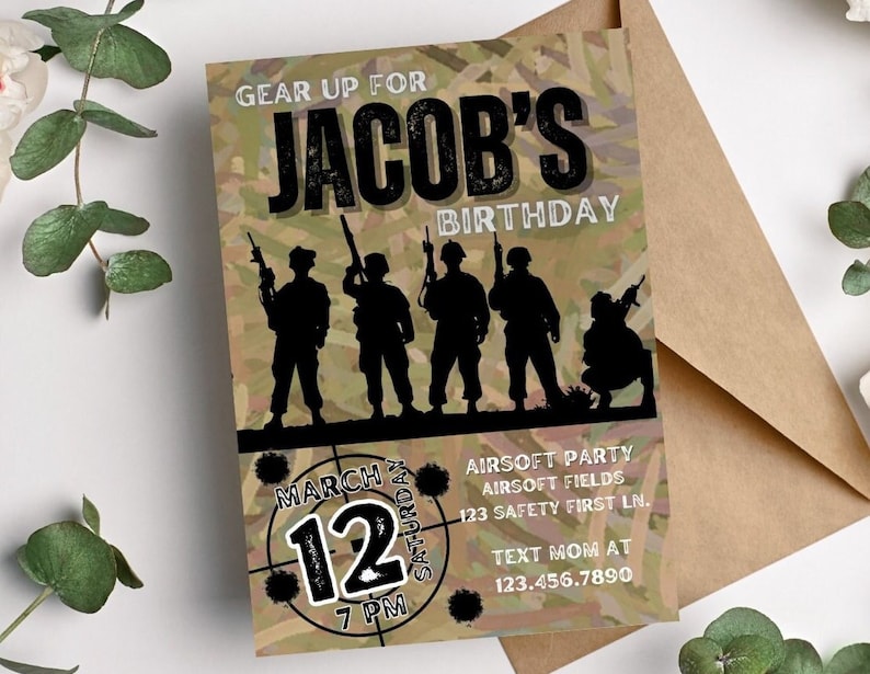 Airsoft Party Teen Boy Birthday Invitation Editable Digital Template ...