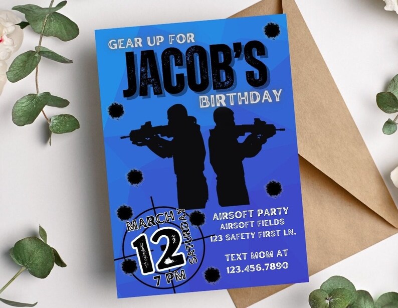 Airsoft Party Teen Boy Birthday Invitation Editable Digital Template ...