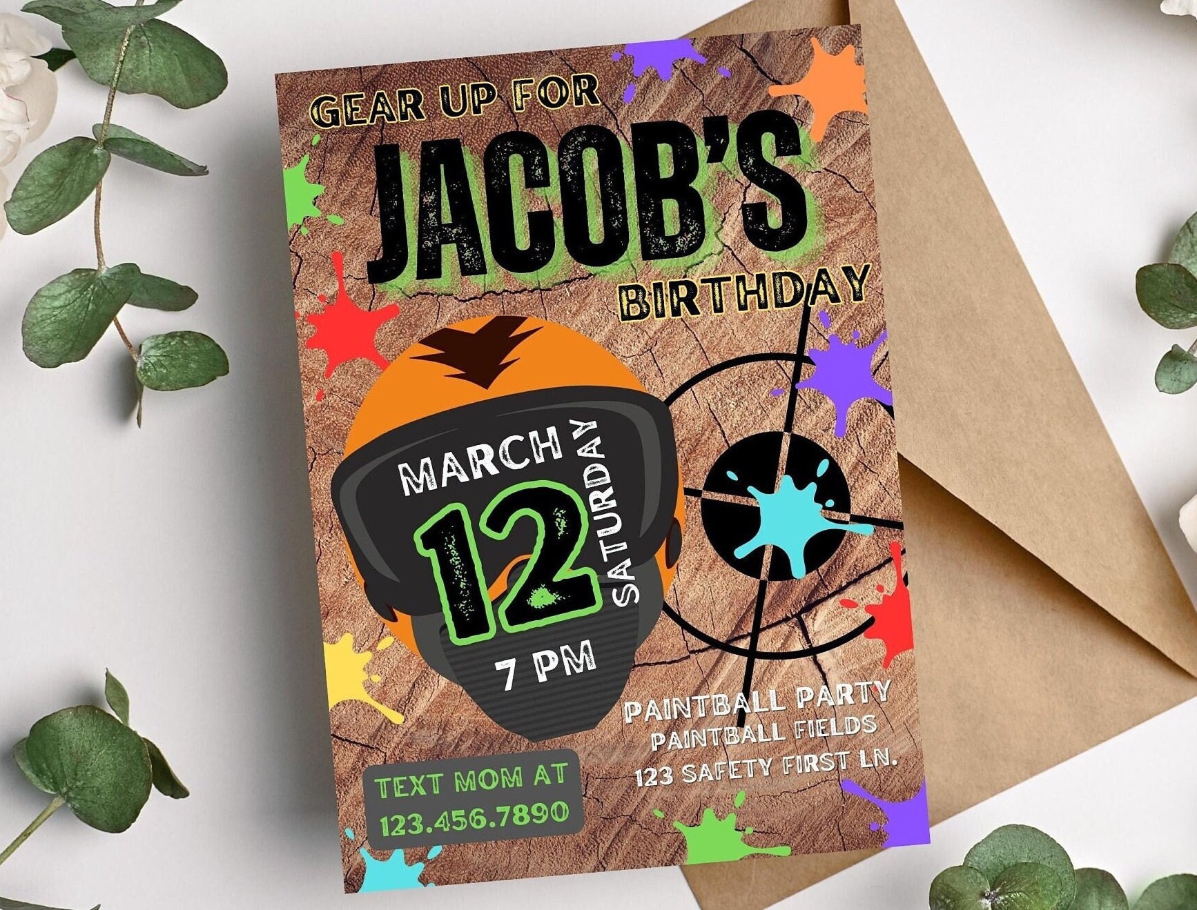 Paintball Teen Birthday Party Invitation Editable Digital Template ...