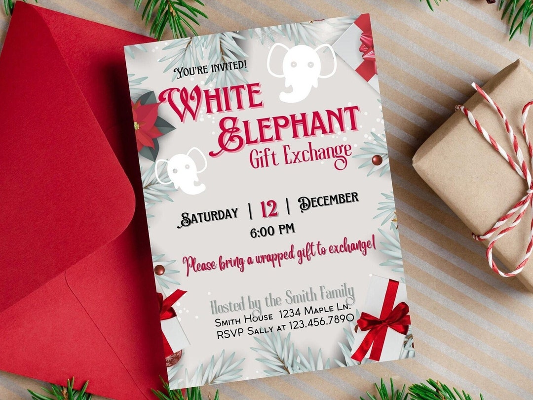 White Elephant Secret Santa Christmas Party Invitation Editable Digital ...