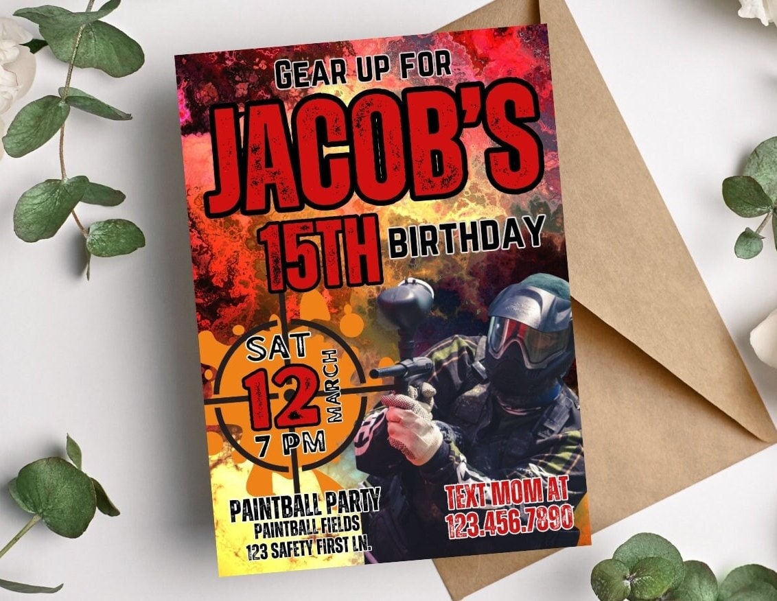 Paintball Teen Birthday Party Invitation, Teen Boy Birthday, Paintball ...