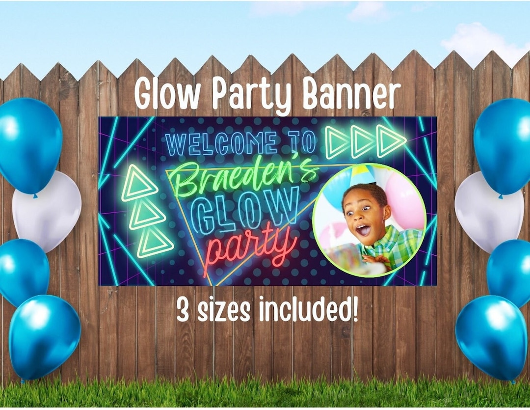 Glow Party Birthday Banner, Editable Neon Party Decor, Teen Boy Party ...
