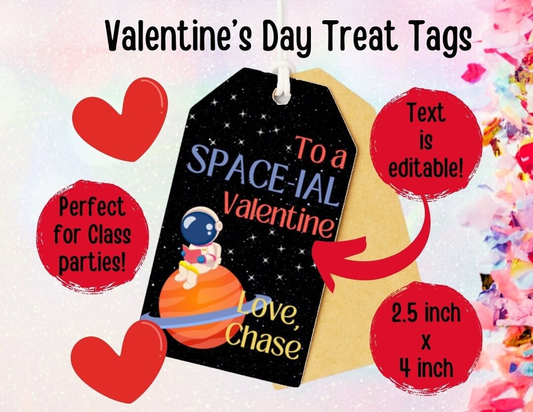Space Valentine's Day Treat Bag Tags, Astronaut Exchange Tag, Slime or ...